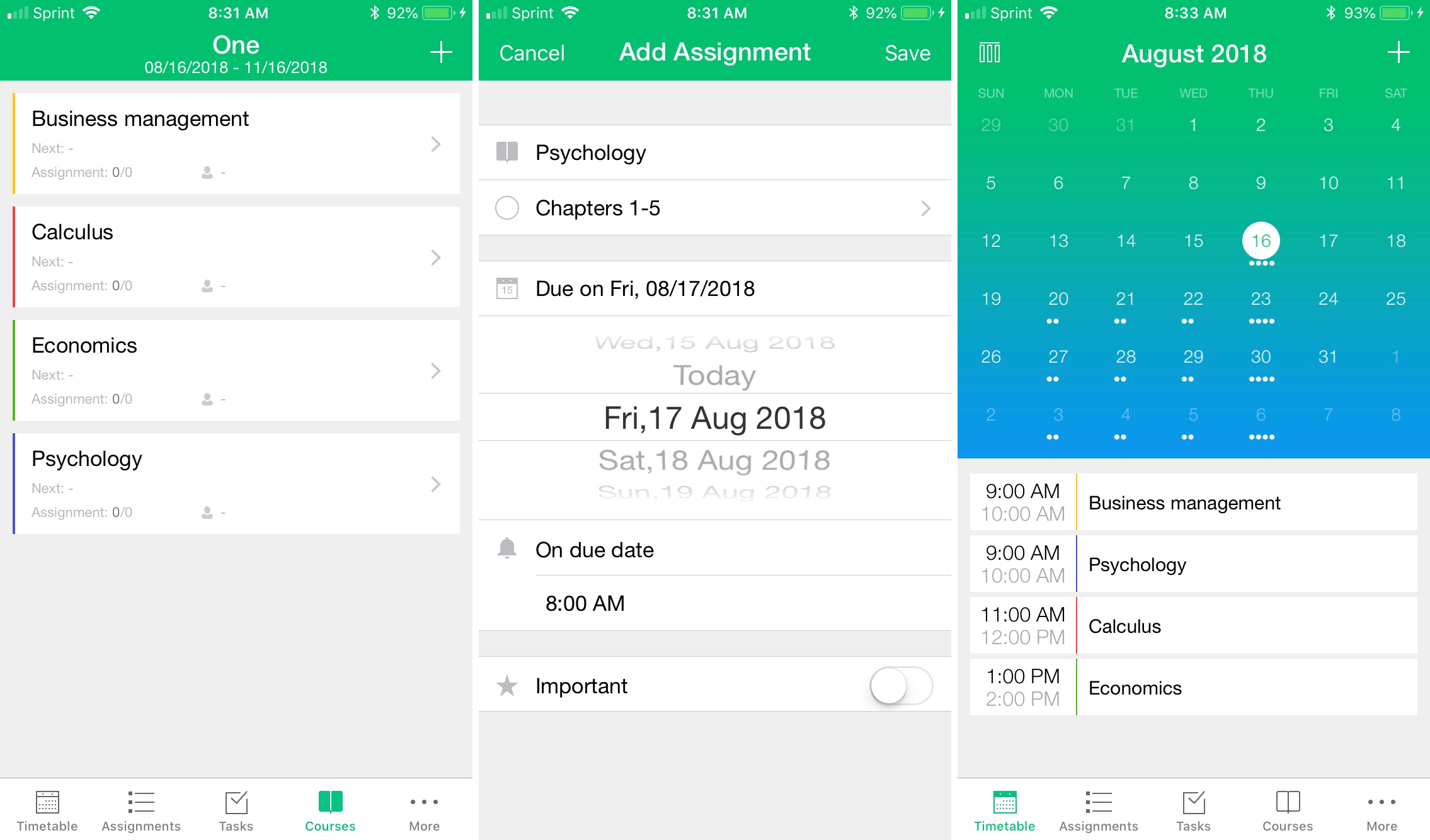 Pocket Schedule Planner iPhone College Inside